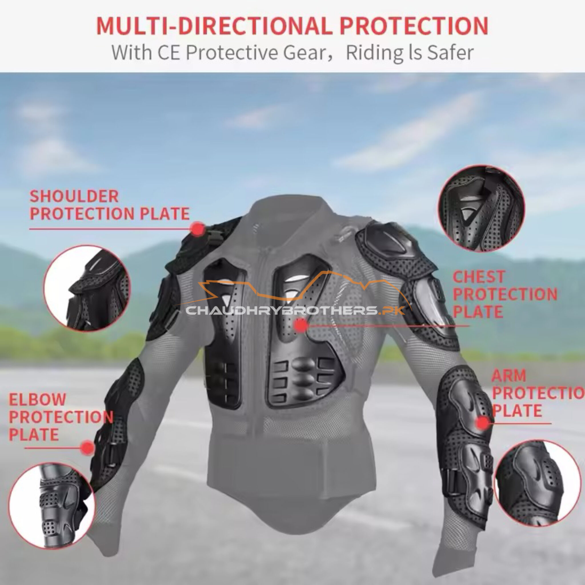 MOTORCYCLE ARMOUR PROTECTION JACKET-BODY PROTECTION – chaudhrybrothers.pk