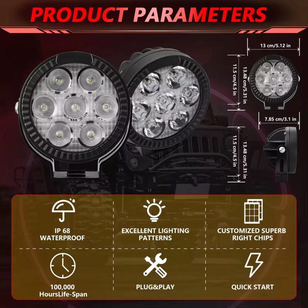 7 LED AUXILIARY LIGHTS-MOTOFLASH-REMOVABLE LENS-LED-100WATTS (EL-20 ...