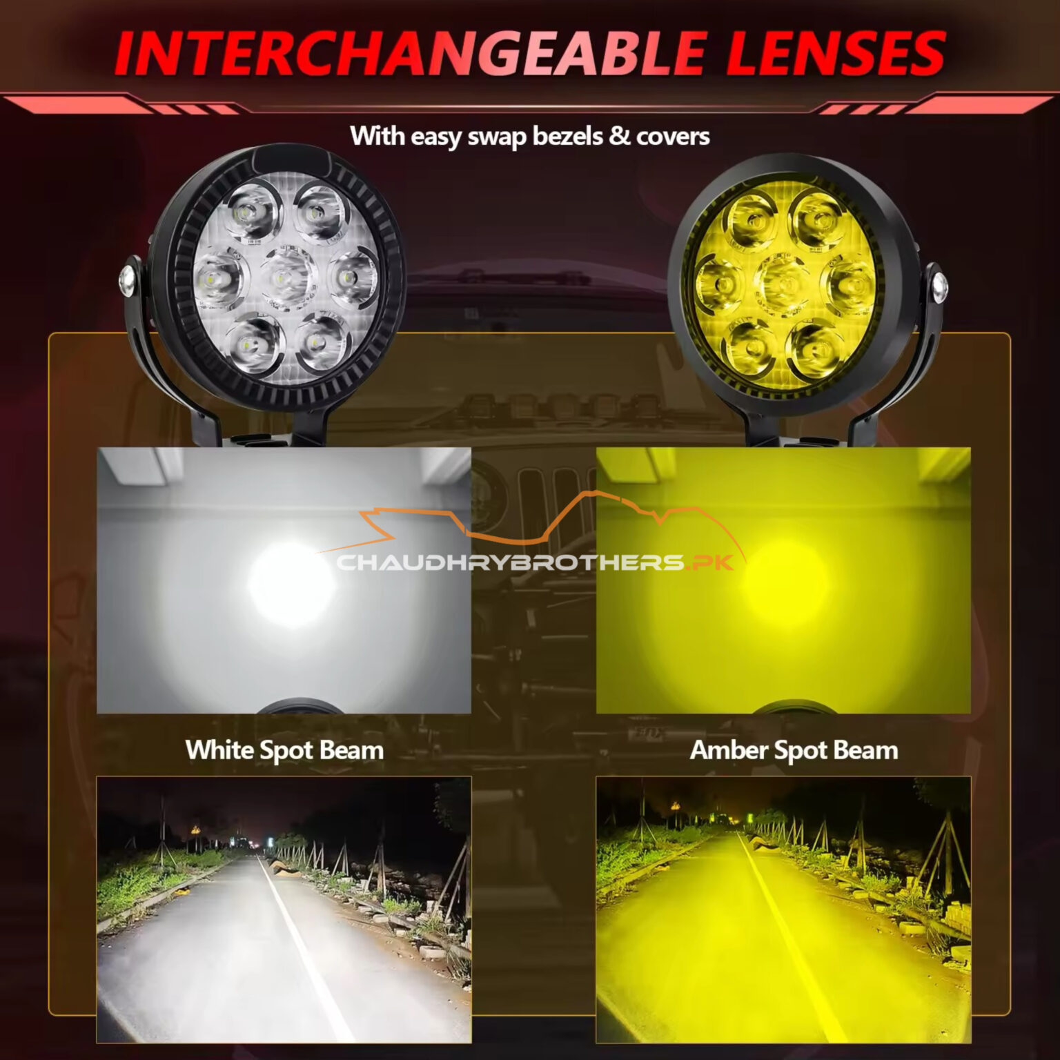 7 LED AUXILIARY LIGHTS-MOTOFLASH-REMOVABLE LENS-LED-100WATTS (EL-20 ...